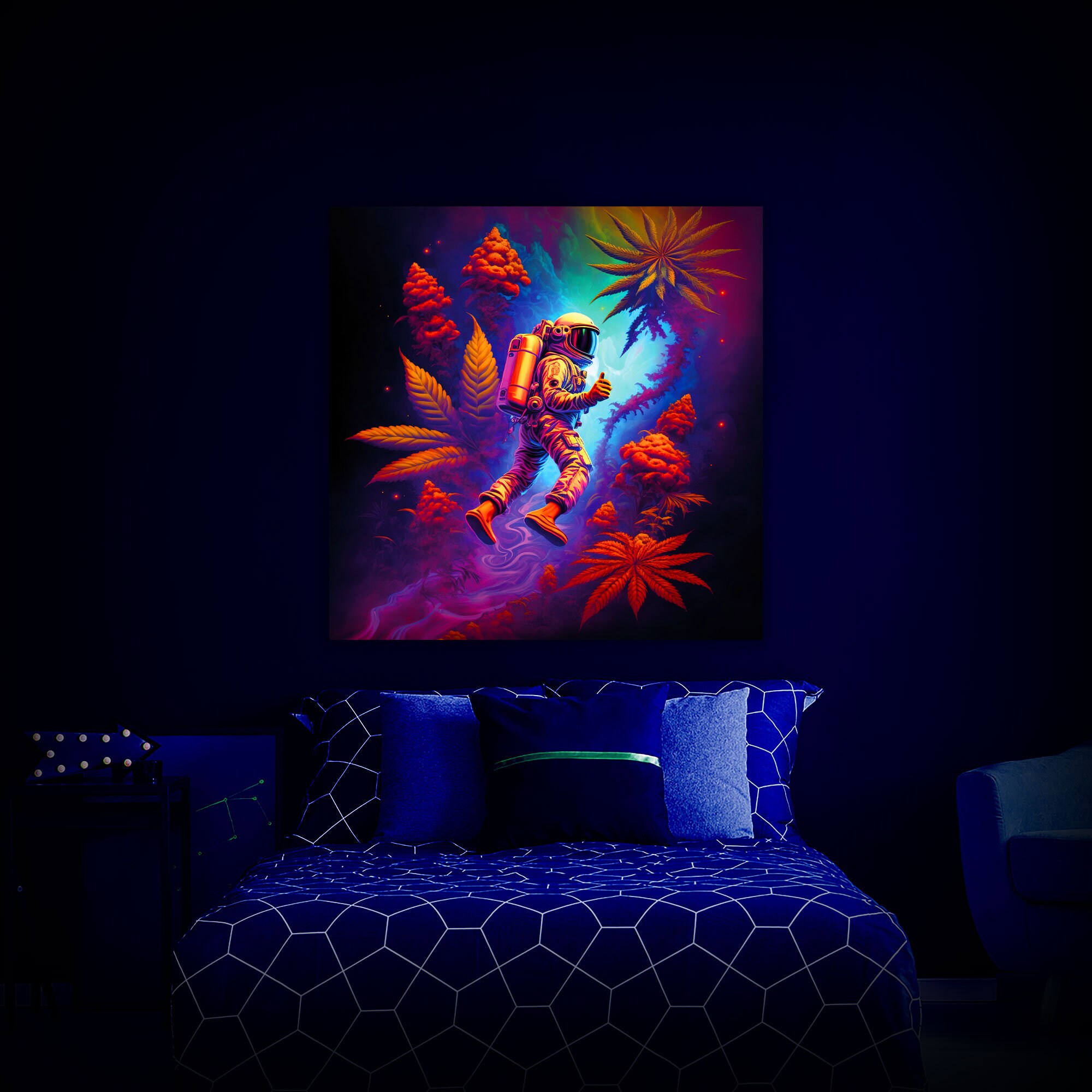 Trippy Tapestry Marijuana Astronaut V5 Colorful UV - Etsy