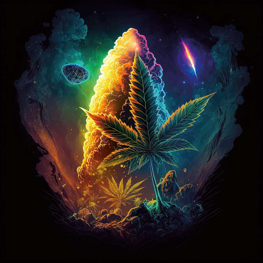 Trippy Tapestry - Marijuana Leaf Symbol V2 - Colorful UV Backdrop XL Dark Tapestry Psychedelic ...