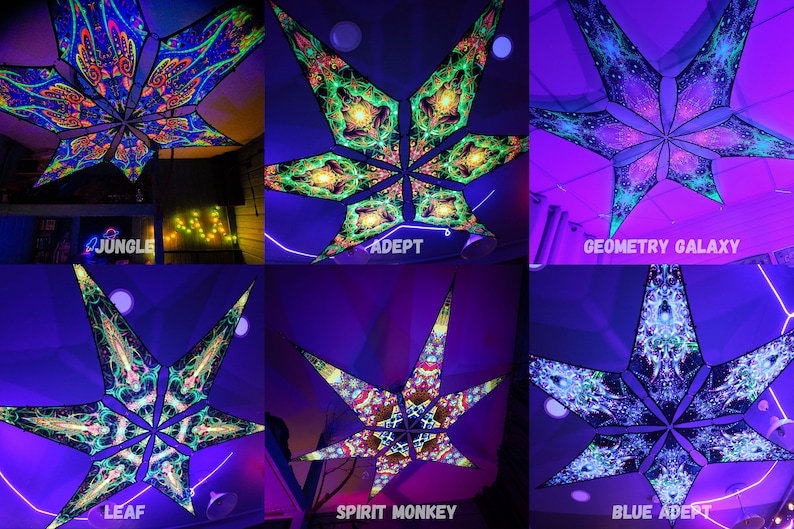Ceiling Decoration - Psychedelic Uv-reactive Canopy – 6 Petals Sets ...