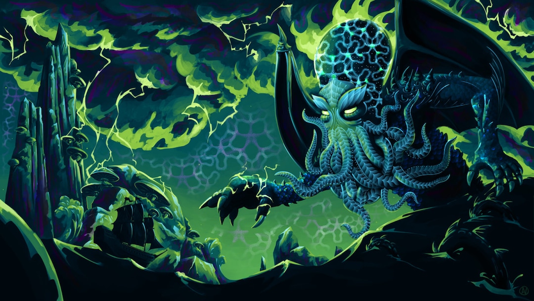 Trippy Tapestry HP Lovecraft Cthulhu Psychedelic Uv-reactive Backdrop ...