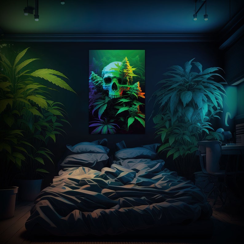 Trippy Tapestry Marijuana Skull V2 Colorful UV Backdrop - Etsy