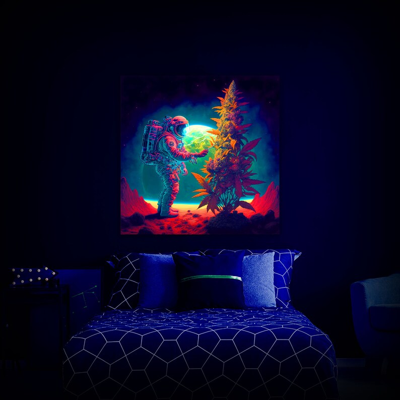Trippy Tapestry Marijuana Astronaut V3 Colorful UV - Etsy
