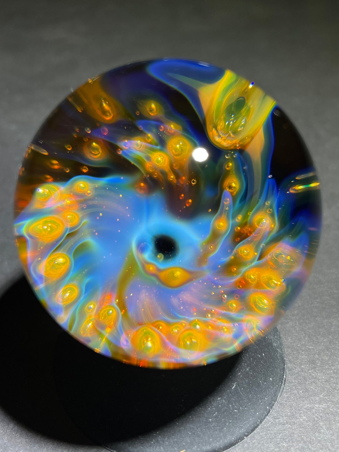 1.59 Silver Galaxy 28 Borosilicate Glass Fumed Art Marble Handmade by ...