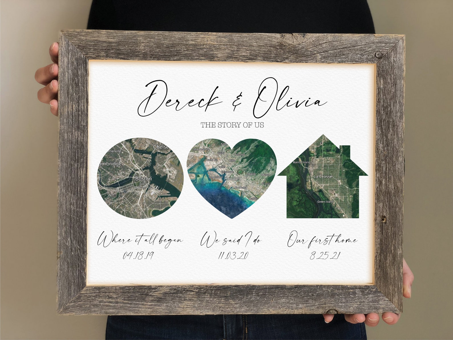 Anniversary Gifts for Men- Satellite Map Locations, Love Story Print ...