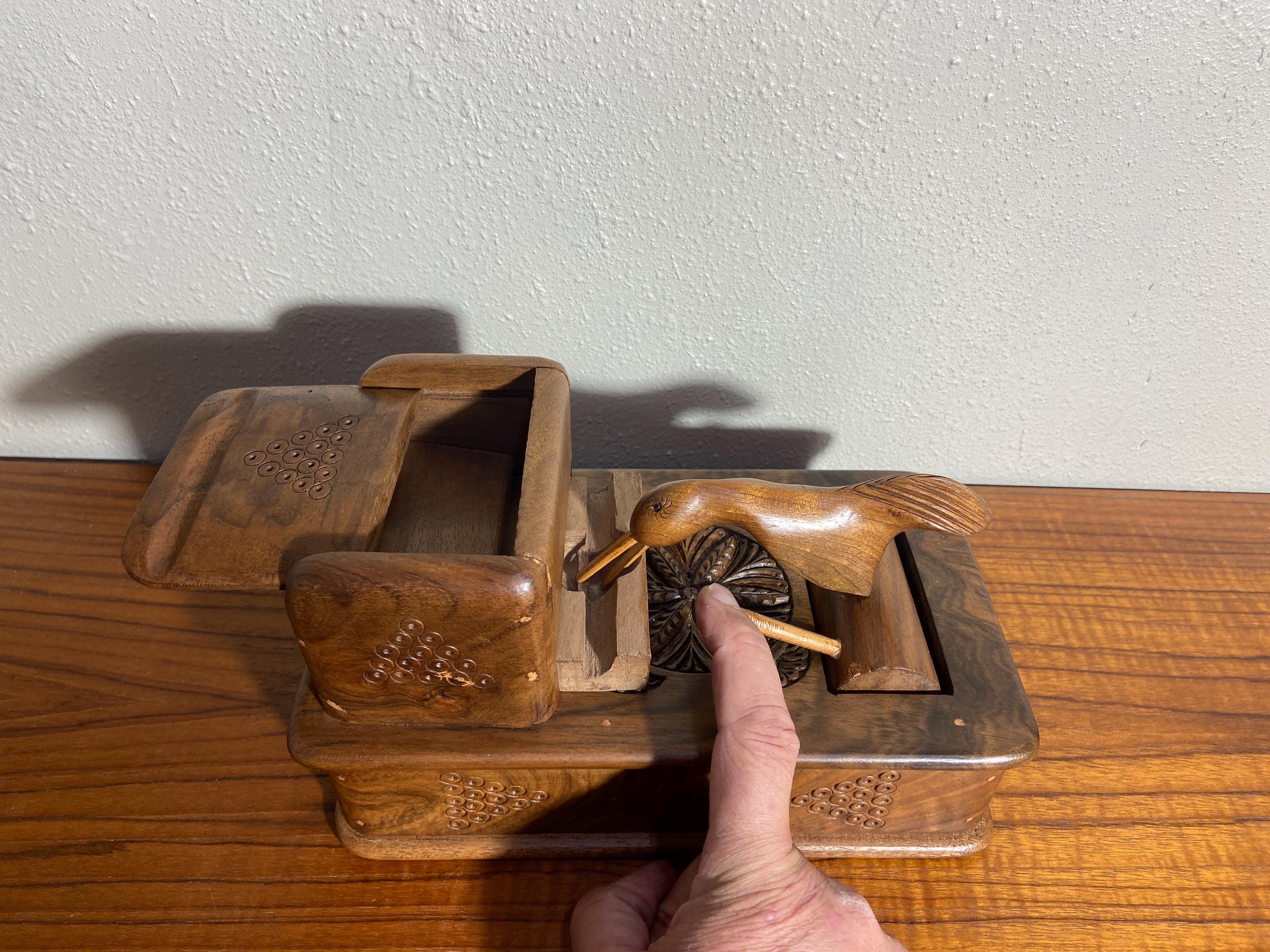 Vintage Wood Mechanical Cigarette Box Dispenser With Pecking Bird - Etsy