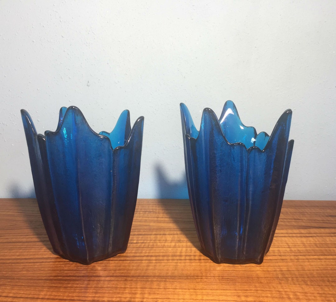 Vintage Pair of Blue Viking Glass Stockholm Pattern Bowls - Etsy
