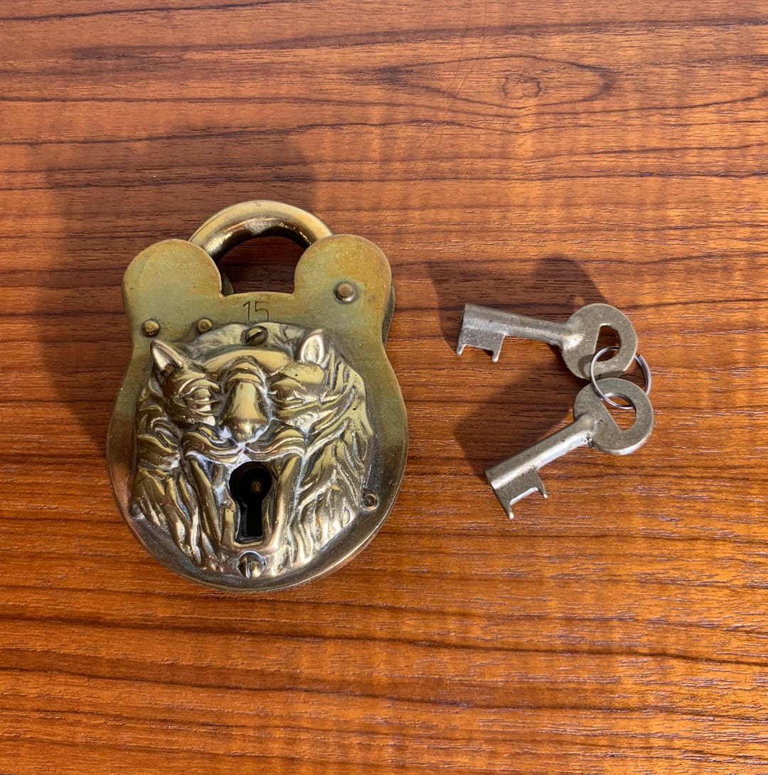Vintage Reproduction Brass Lion Head Lock With Key - Etsy