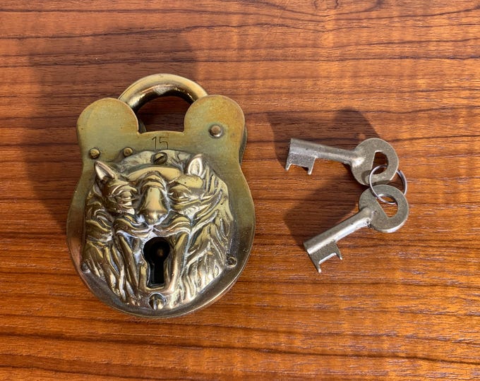 Vintage Reproduction Brass Lion Head Lock With Key - Etsy