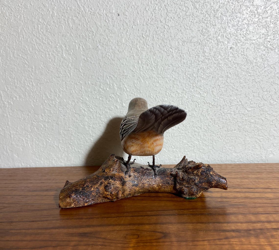 Highly Detailed Hand Carved and Painted Yellow Wagtail Bird on Tree ...