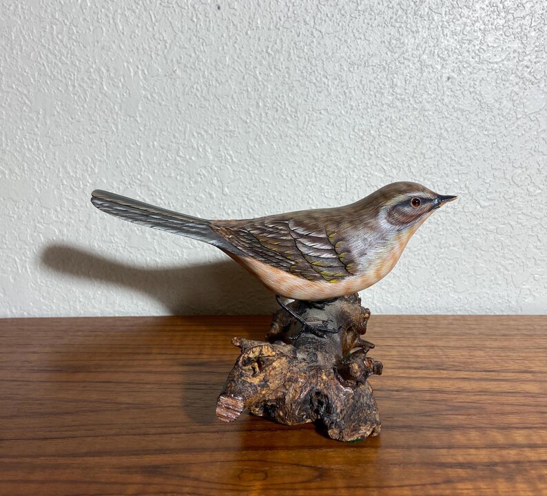 Highly Detailed Hand Carved and Painted Yellow Wagtail Bird on Tree ...