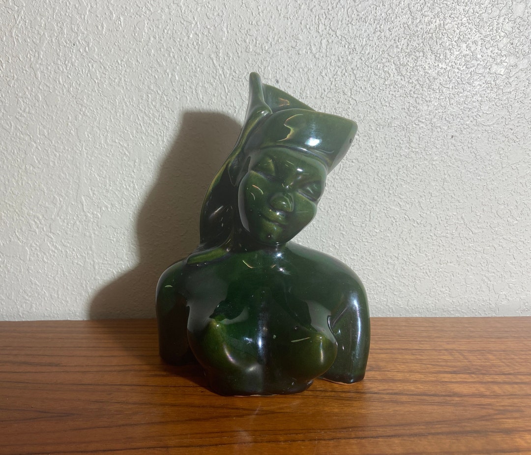 Vintage Green Glazed Lady Bust Planter - Etsy
