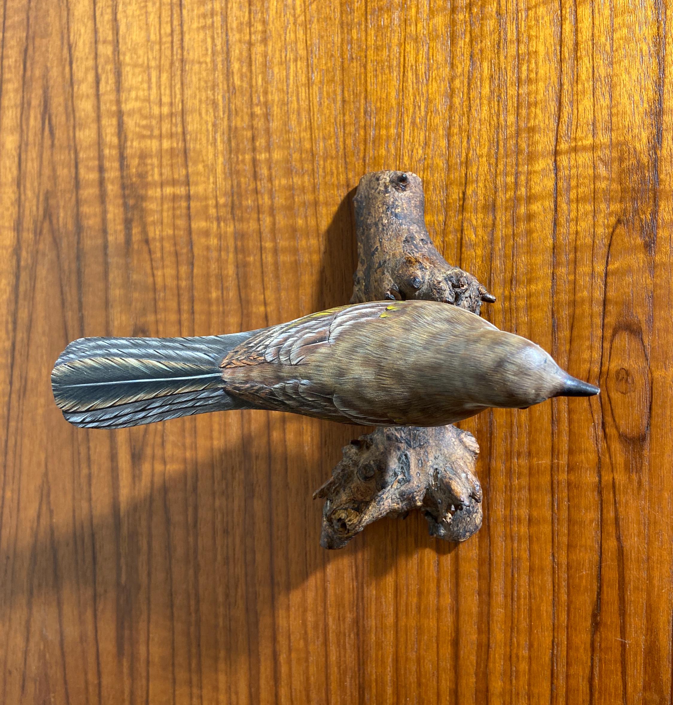 Highly Detailed Hand Carved and Painted Yellow Wagtail Bird on Tree ...