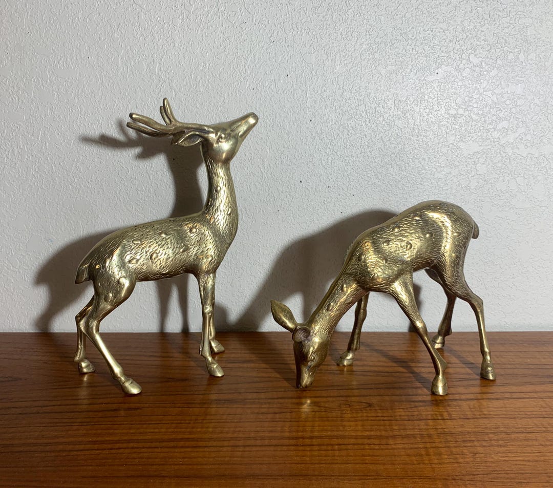 Vintage Pair of Solid Brass Deer: Buck and Doe - Etsy