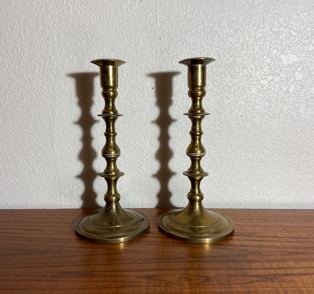 Vintage Heavy Brass Candlesticks - Etsy