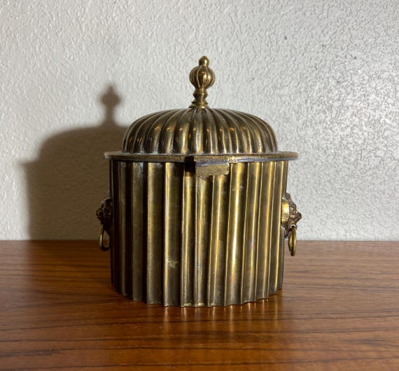 Vintage Brass Reeded and Fluted Lidded Box, Lion Head… - Gem