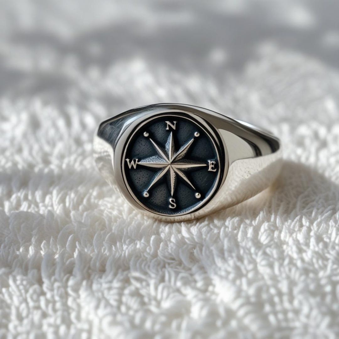 Sterling Silver Compass Signet Ring | Nautical Jewelry for Men & Women ...