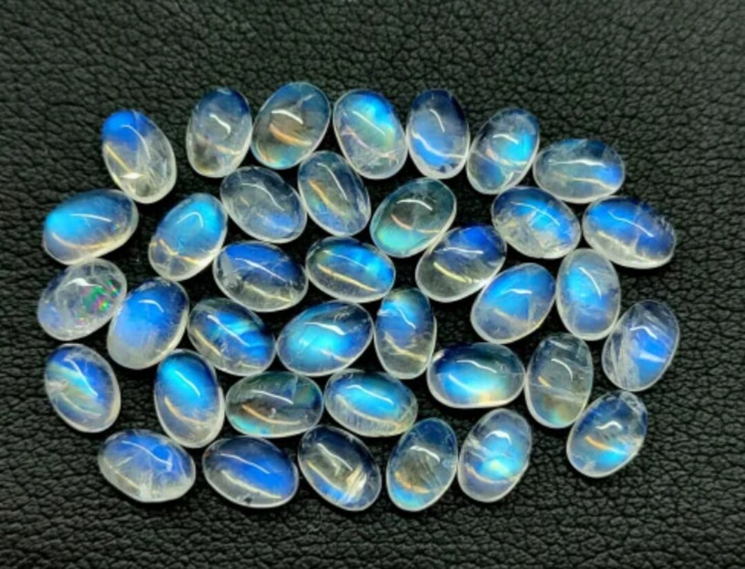 5 Pcs 12x14mm AAA Quality Rainbow Moonstone Oval Cabochon Gemstones AAA ...