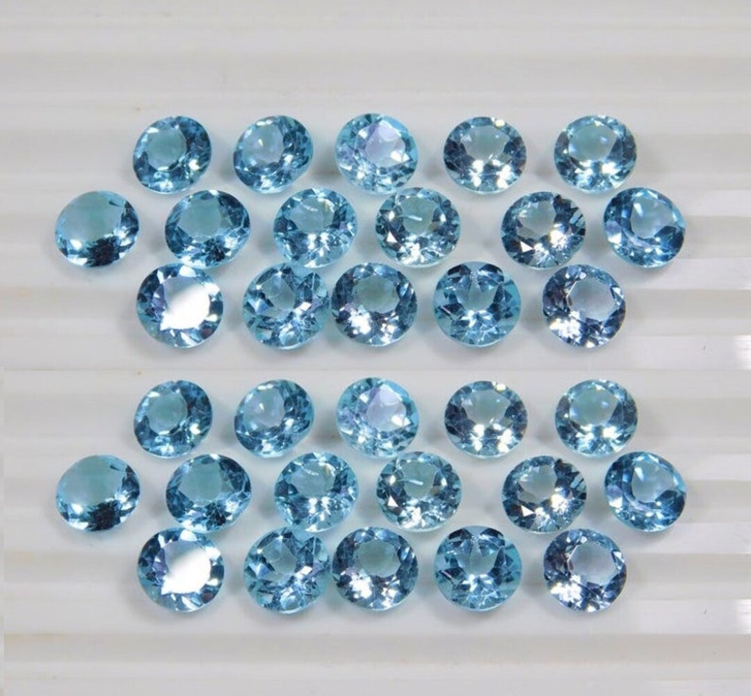 30 Pcs 5MM AAA Top Quality Sky Blue Topaz Round Faceted Gemstones AAA ...