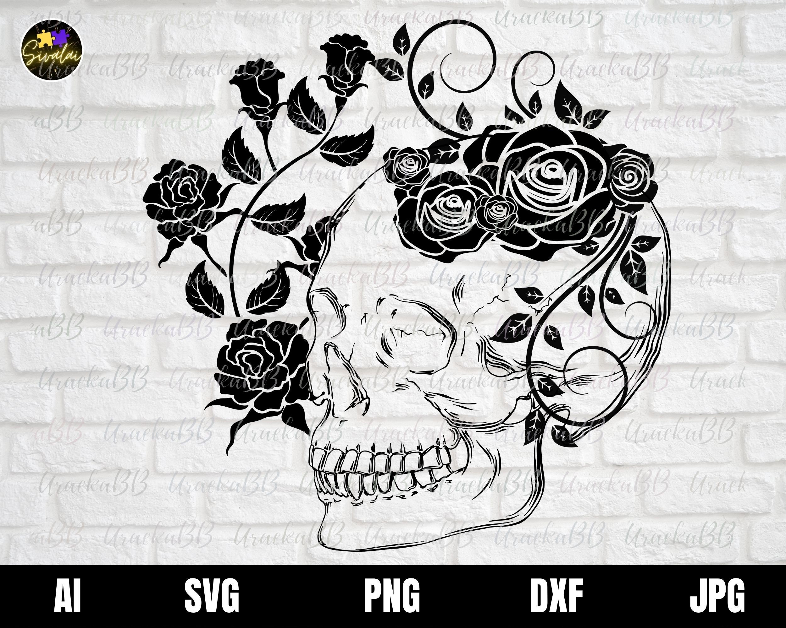 Floral Skull Svg Skull With Rose Flower Svg Skull Svg Rose - Etsy UK