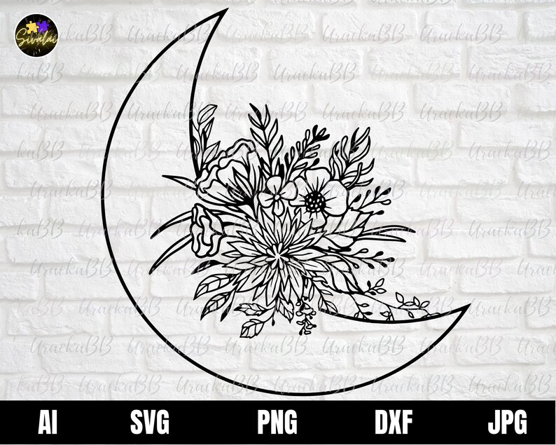 Moon Svg Floral Moon Svg Flower Moon Svg Floral Svg - Etsy