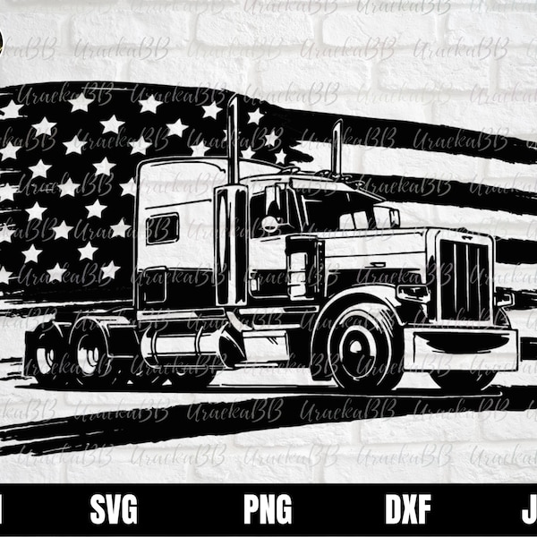 Semi Truck With Flag Svg, Semi Truck Svg, Semi Truck Clipart, Semi ...