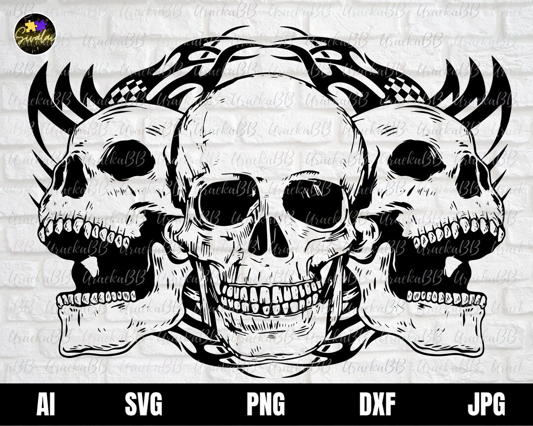Triple Skull Svg, Skull Svg, Skull Head Svg, Skeleton Svg, Skull Shirt Png, Skull Shirt, Svg ...