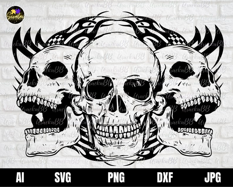Triple Skull Svg, Skull Svg, Skull Head Svg, Skeleton Svg, Skull Shirt ...