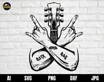 Rock N Roll SVG, Rock and Roll Music SVG, Guitar SVG, Rock Hand Svg ...