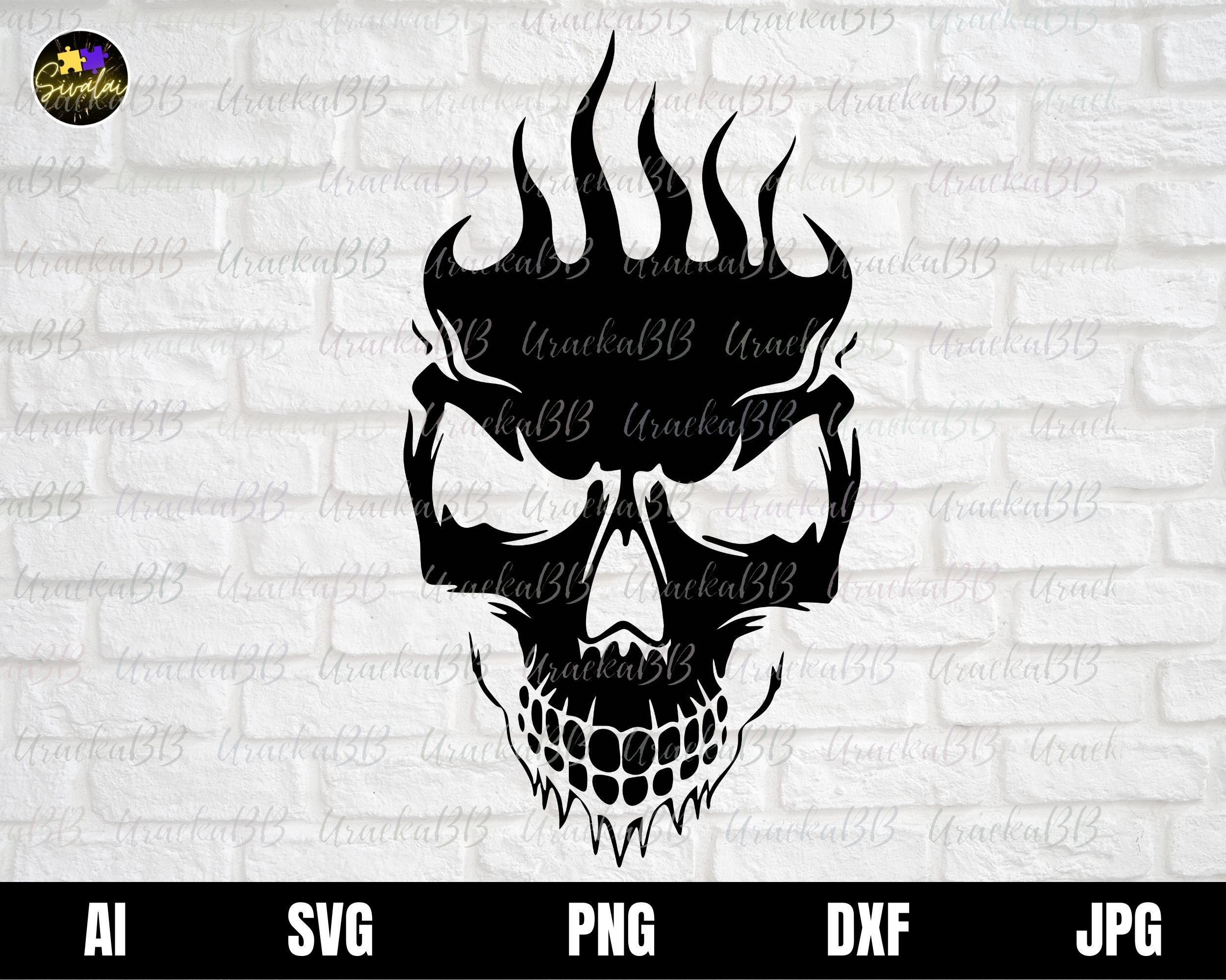 Skull SVG Skull on Fire Flaming Skull Silhouette Flaming | Etsy