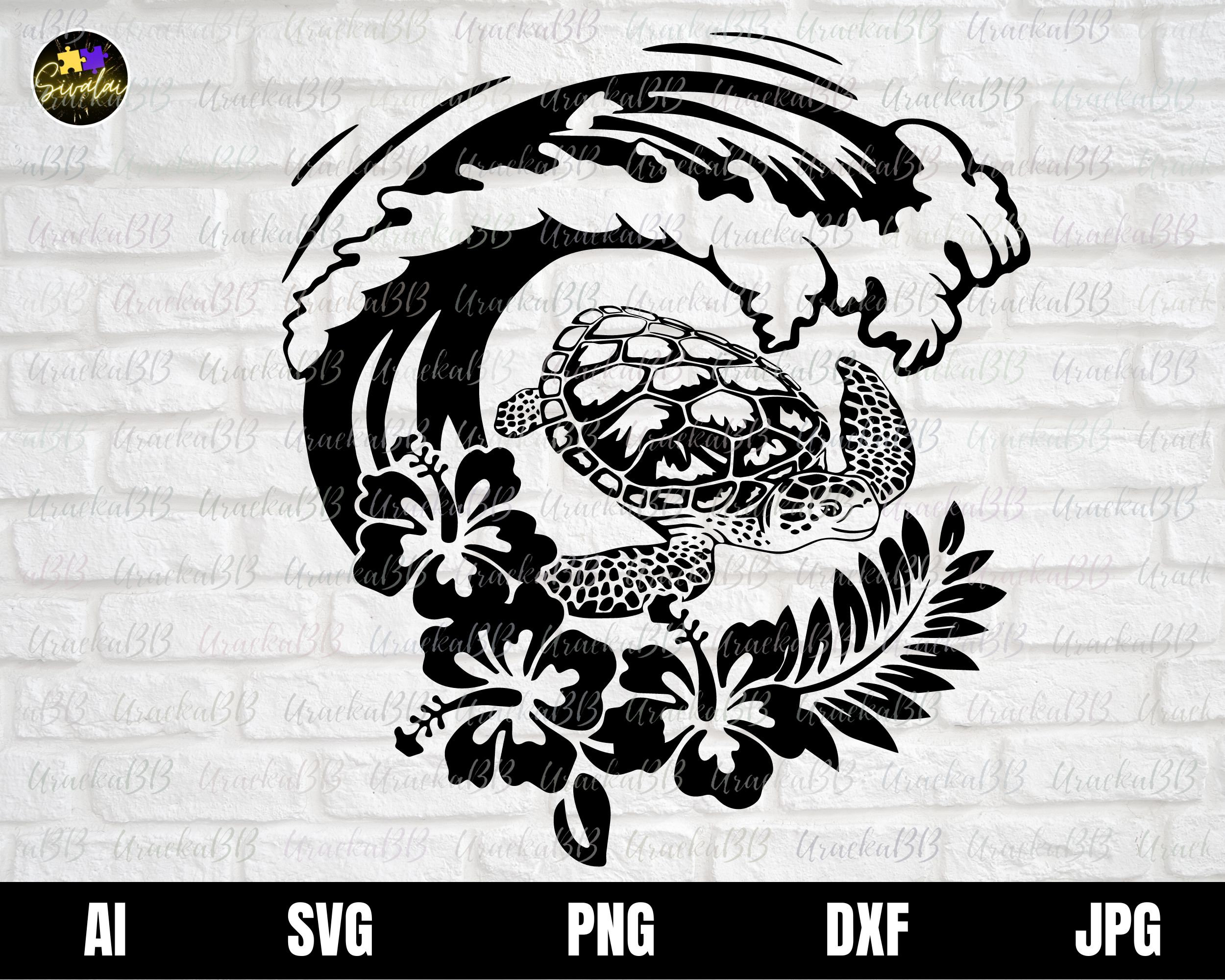 Turtle With Wave Svg, Turtle Flower Svg, Sea Turtle Svg, Turtle Svg ...