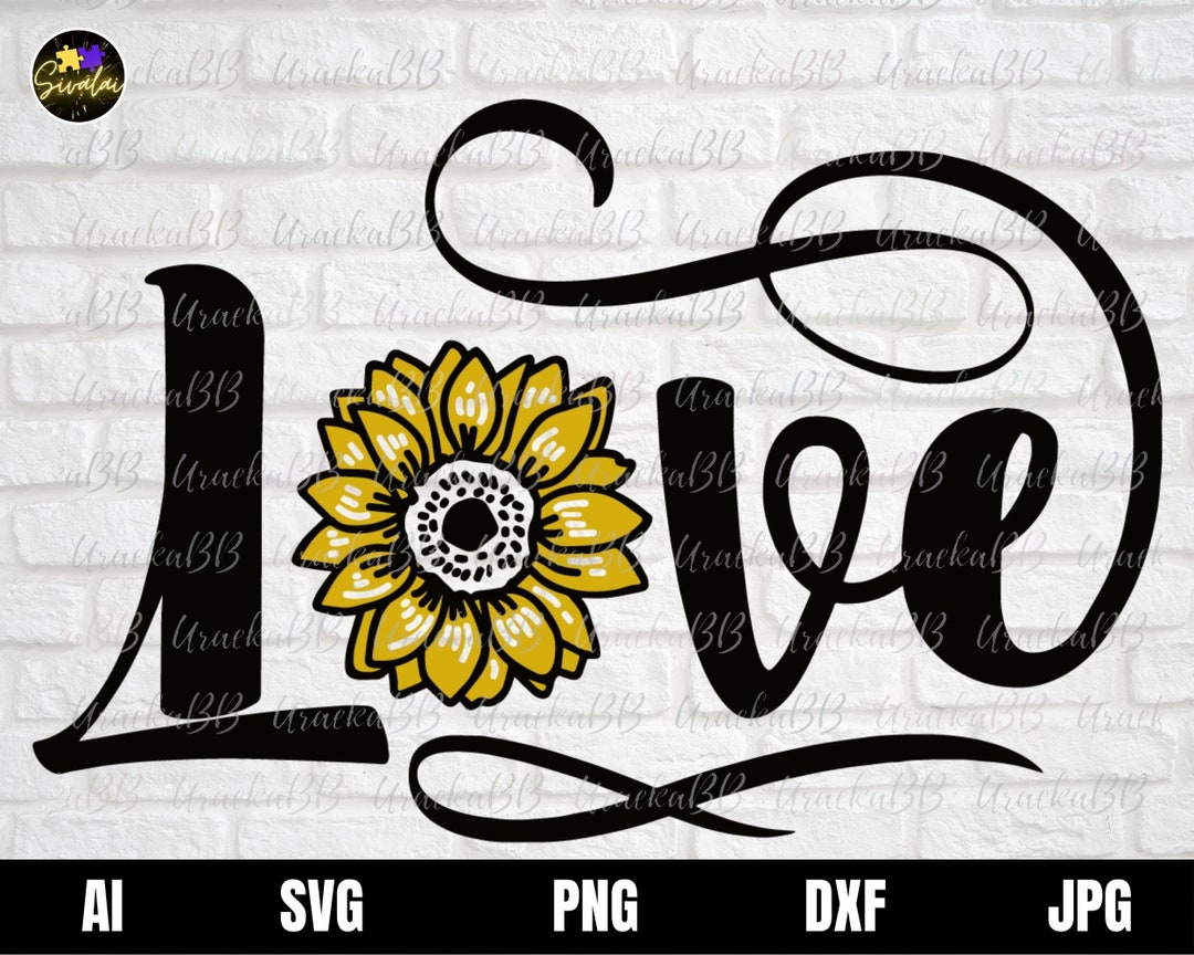 Sunflower Love Svg, Sunflower Svg, Sunflower Svg, Flowers Svg, Heart ...