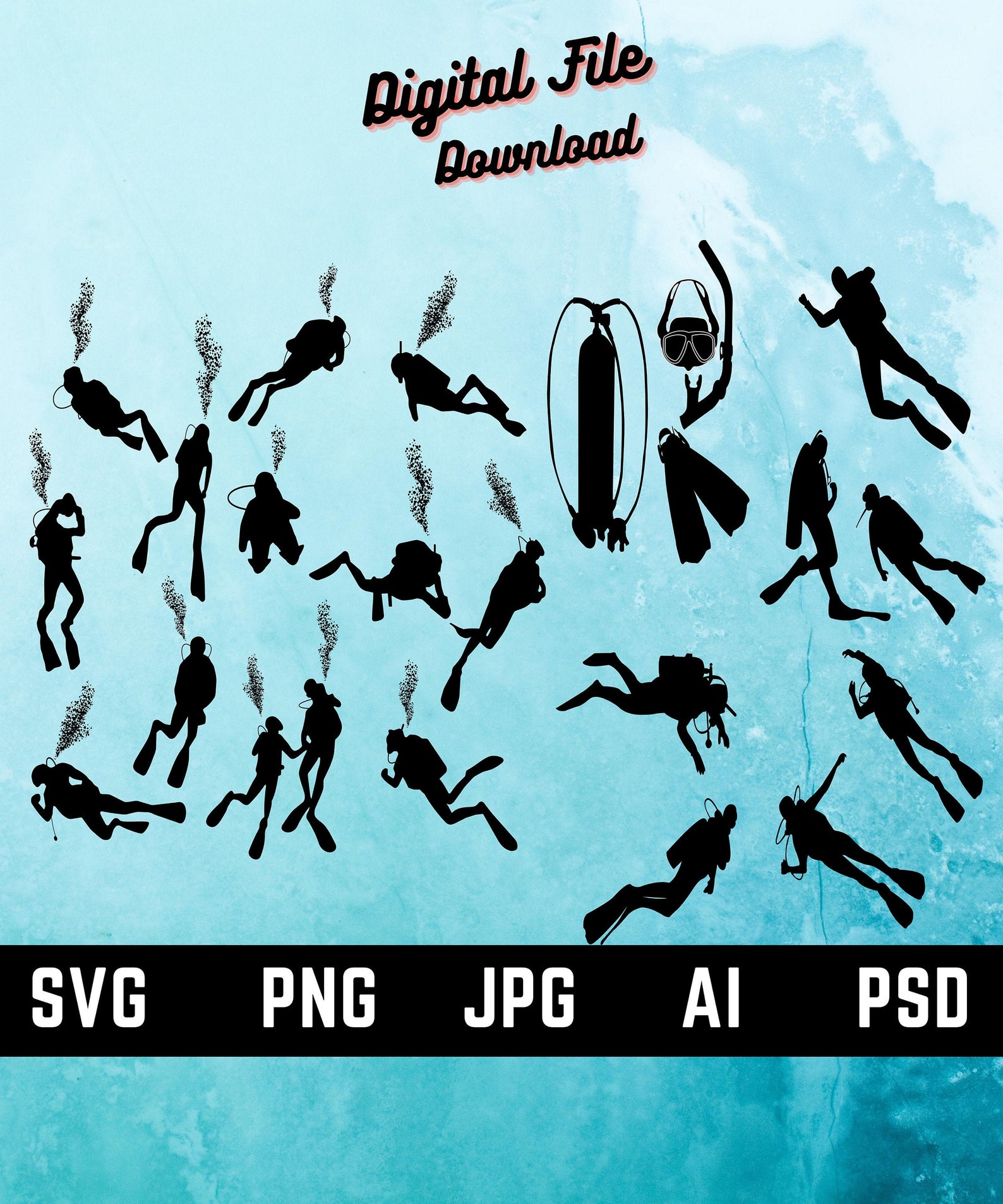 Scuba Diving Digital SVG PNG JPG Divers Sport Vector | Etsy