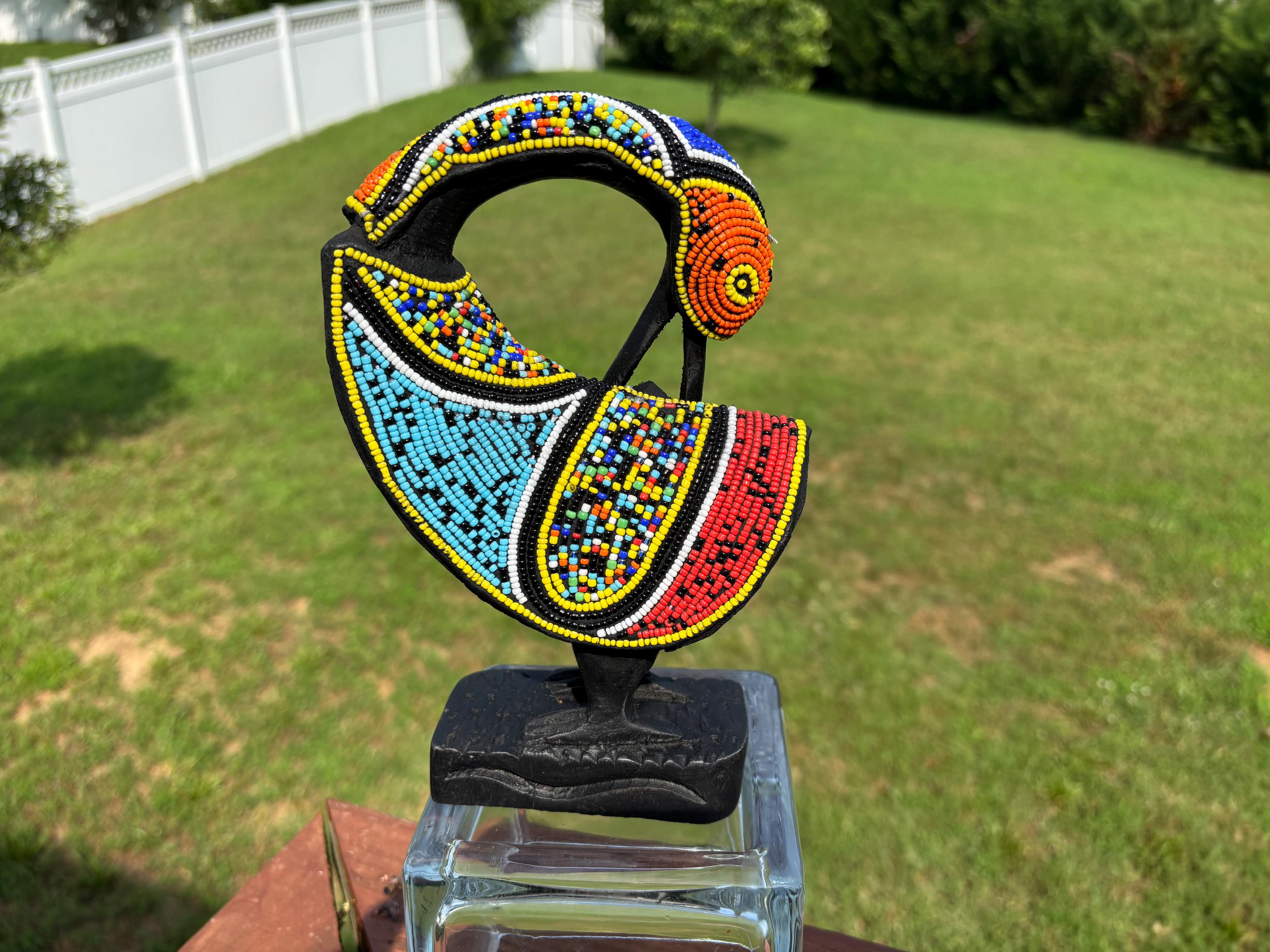 Hand Carved Sankofa Wood /beaded Sculpture Home/office Decor - Etsy