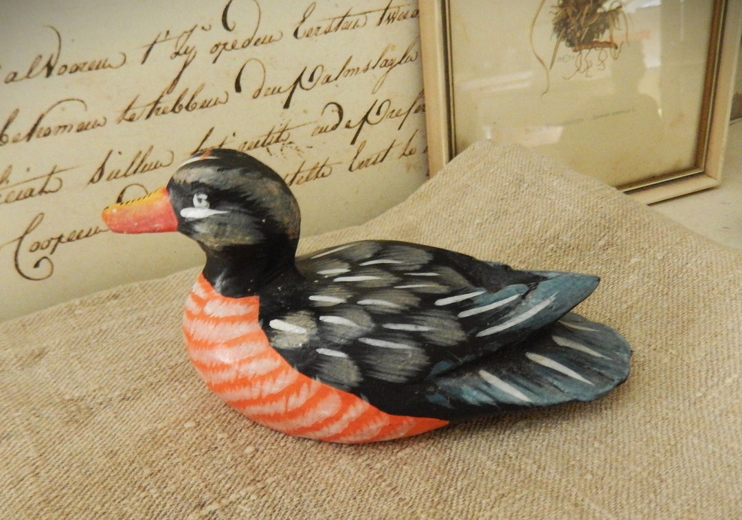 Old Little Duck Made of Wood Hand-painted Decoration Shabby - Etsy