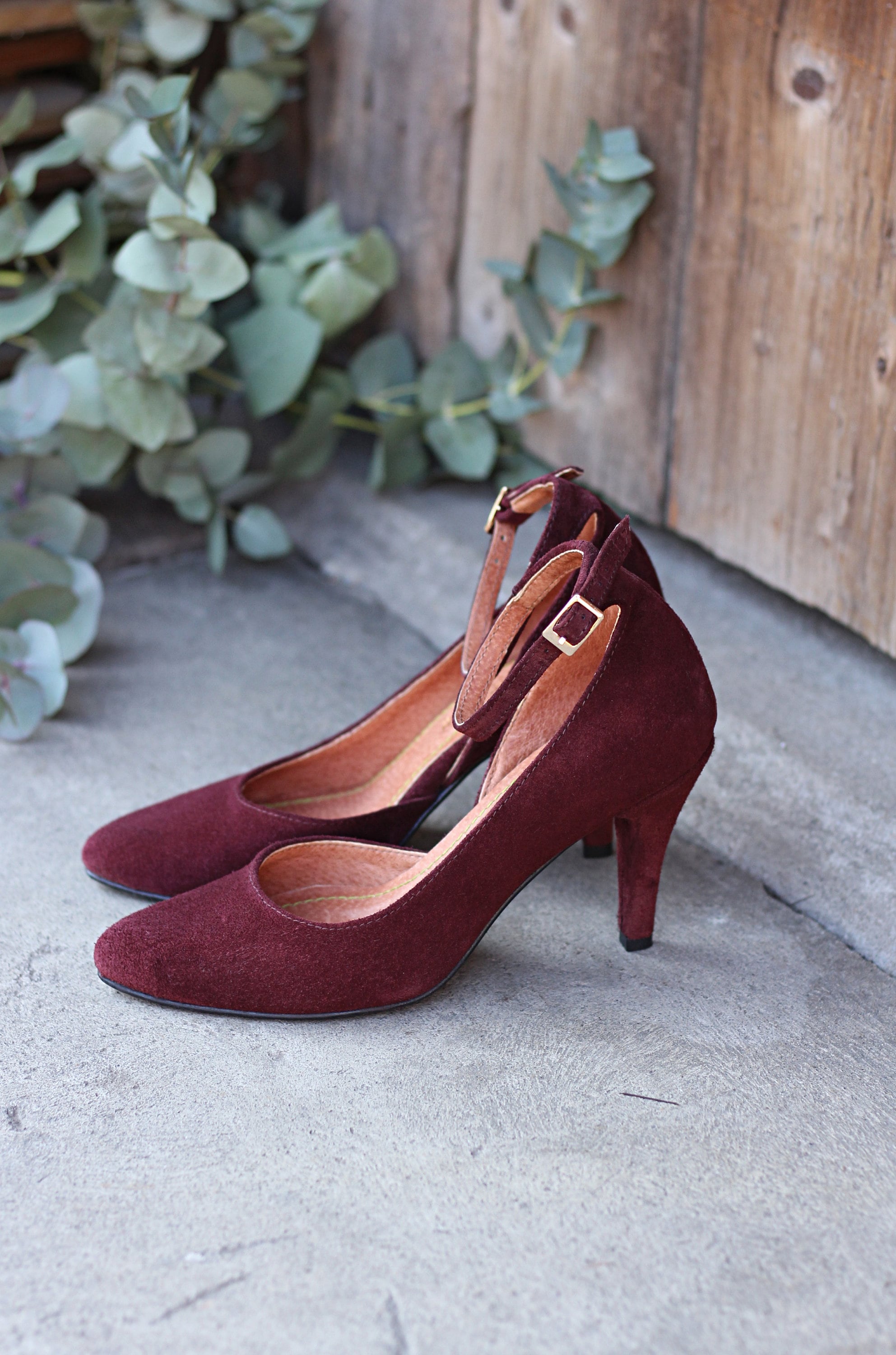 High Heels Natural Burgundy Velour Leather, Decollate Shoes , Gift for ...