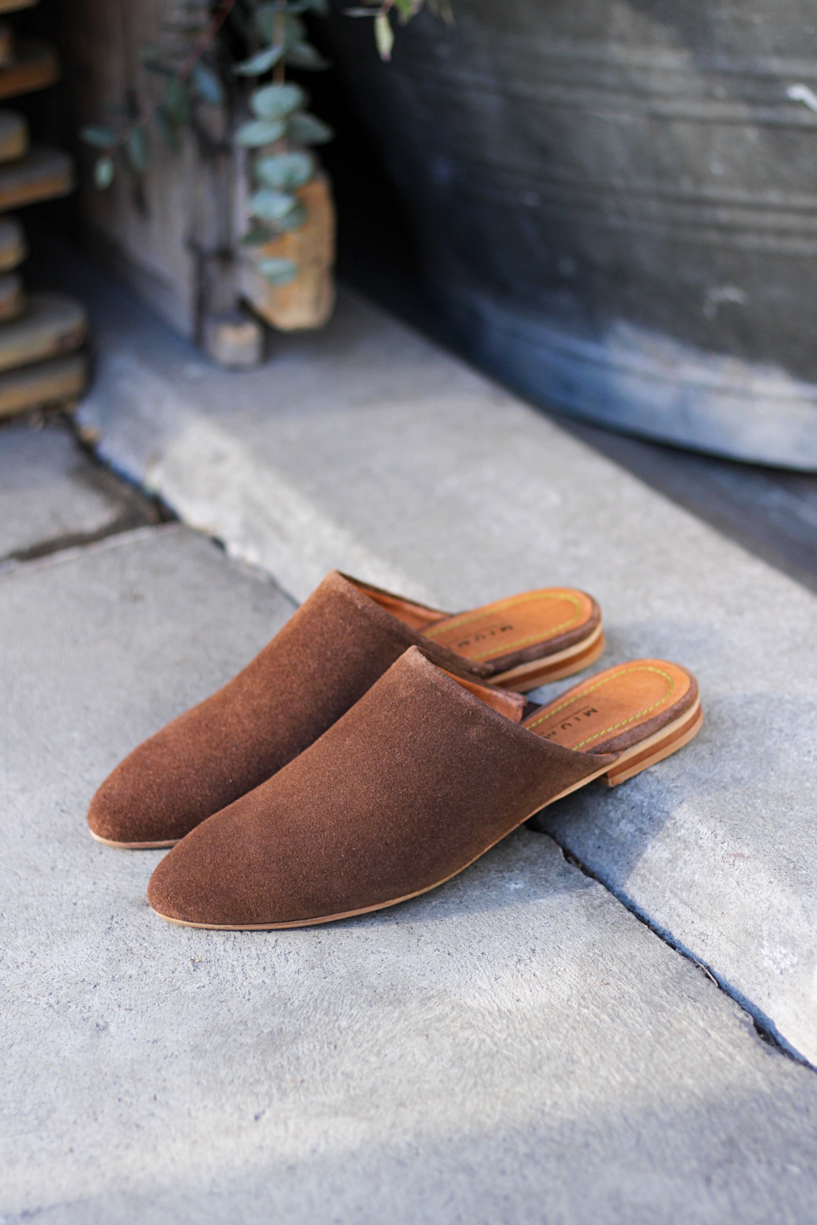 Classic Cigaro Brown Velvet Leather Mule Gift for Her Boho | Etsy