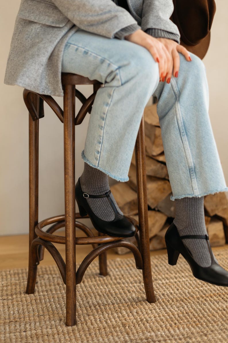 Handmade Black Leather Mary Jane Heels: Retro Style Pumps - Etsy