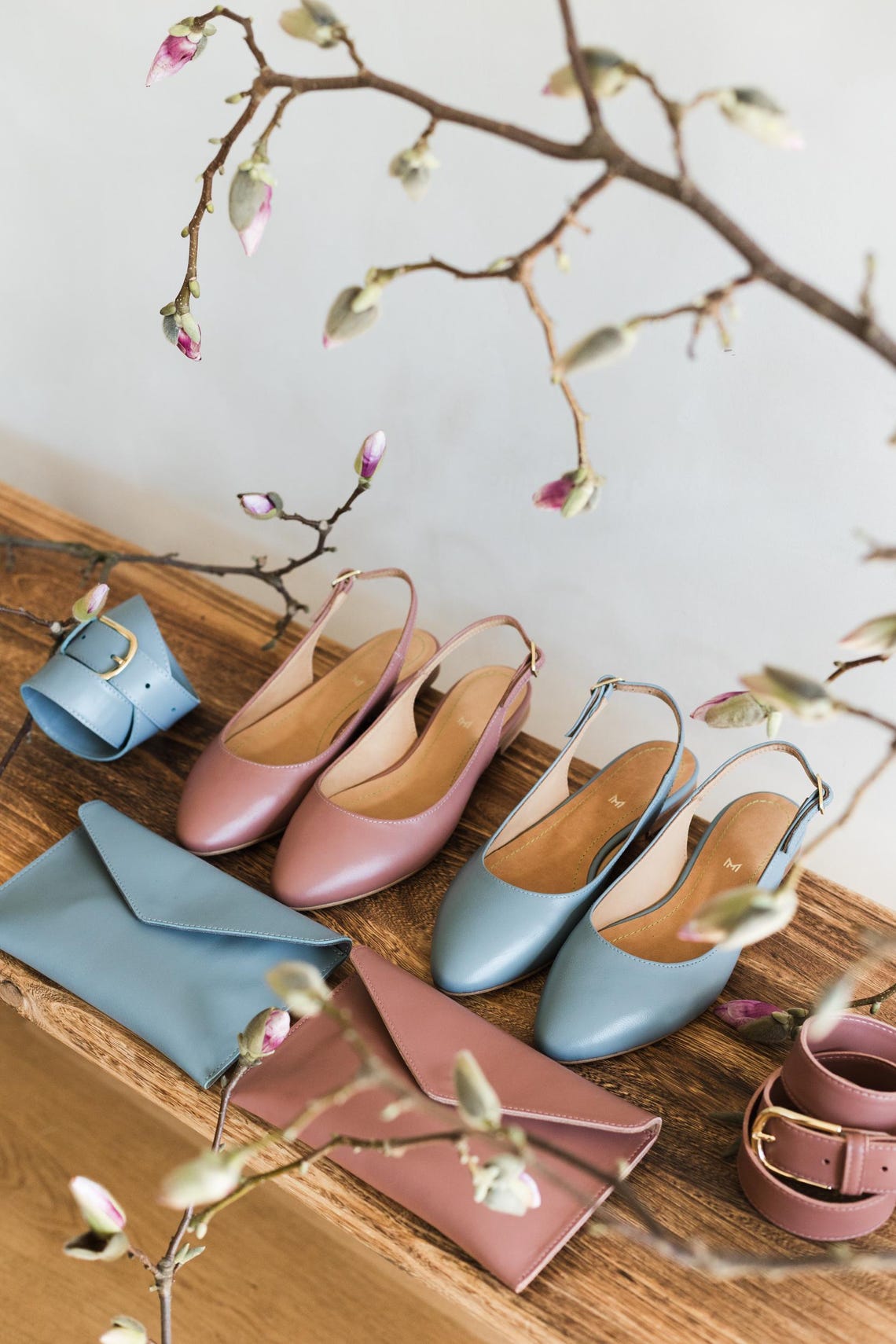Handmade Dusty Blue Leather Slingback Ballerinas: Pointed Toe Flats - Etsy