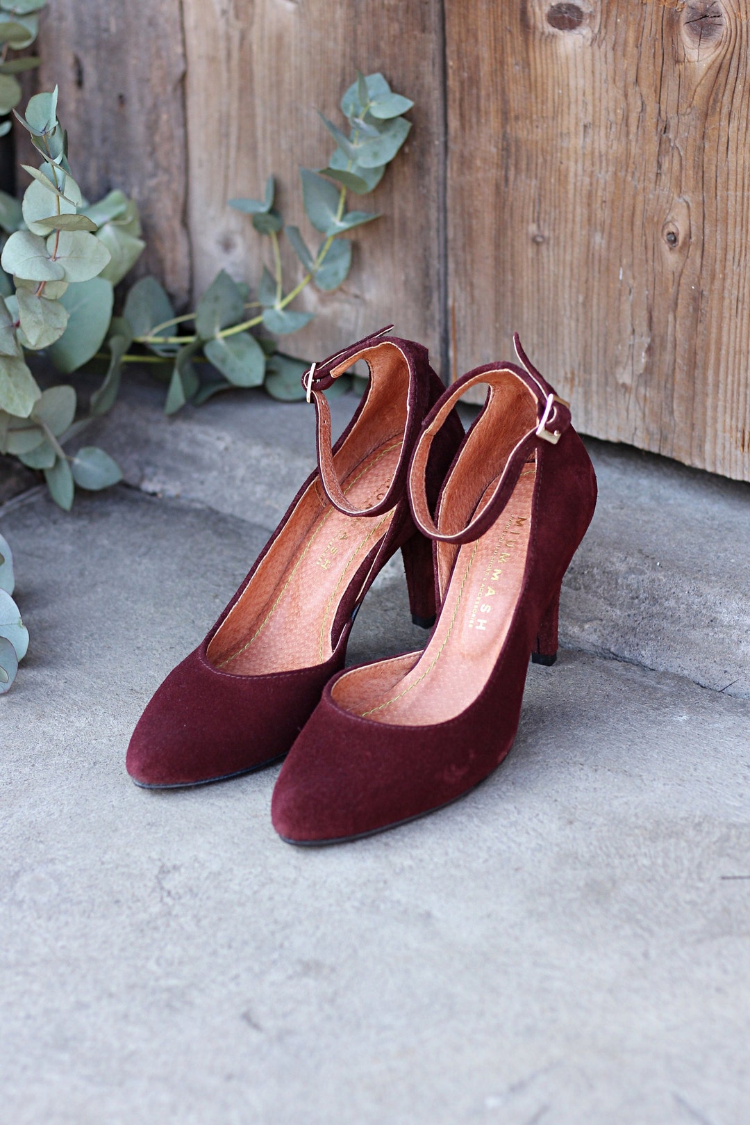 High Heels Natural Burgundy Velour Leather, Decollate Shoes , Gift for ...