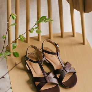 Women's Chocolate Brown Leather Sandals, Retro Style Sandals, Summer ...