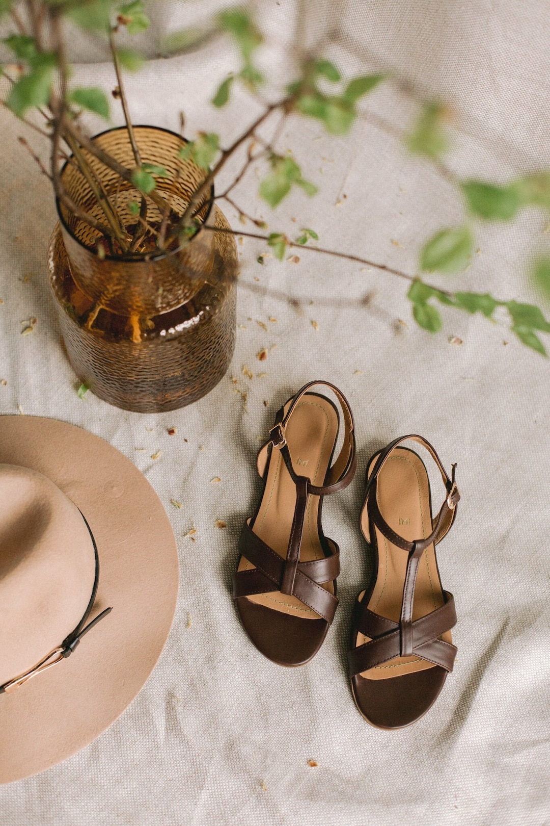 Women's Chocolate Brown Leather Sandals, Retro Style Sandals, Summer ...