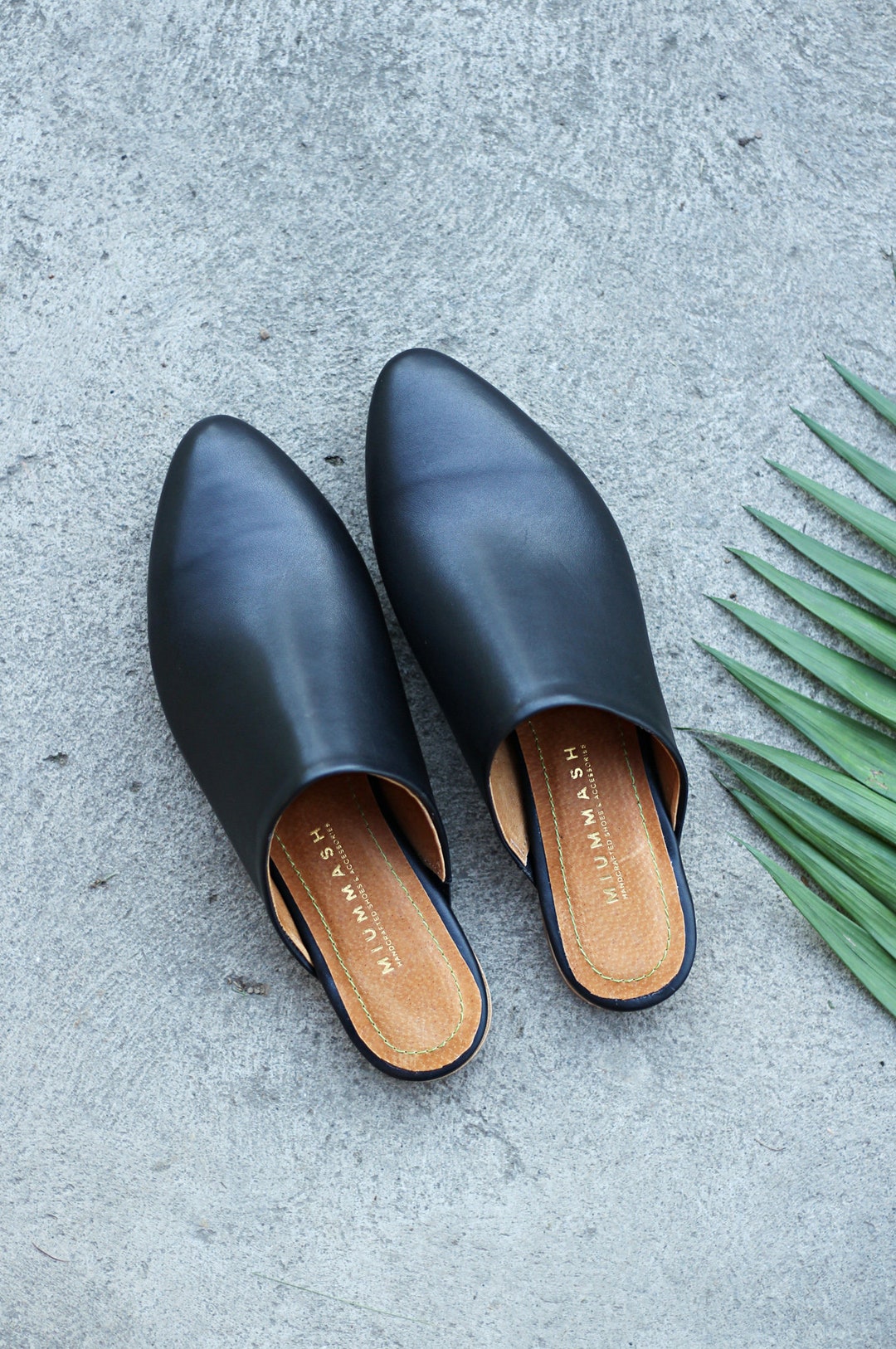 Classic Natural Full Grain Black Leather Mules, Gift for Her, Boho ...