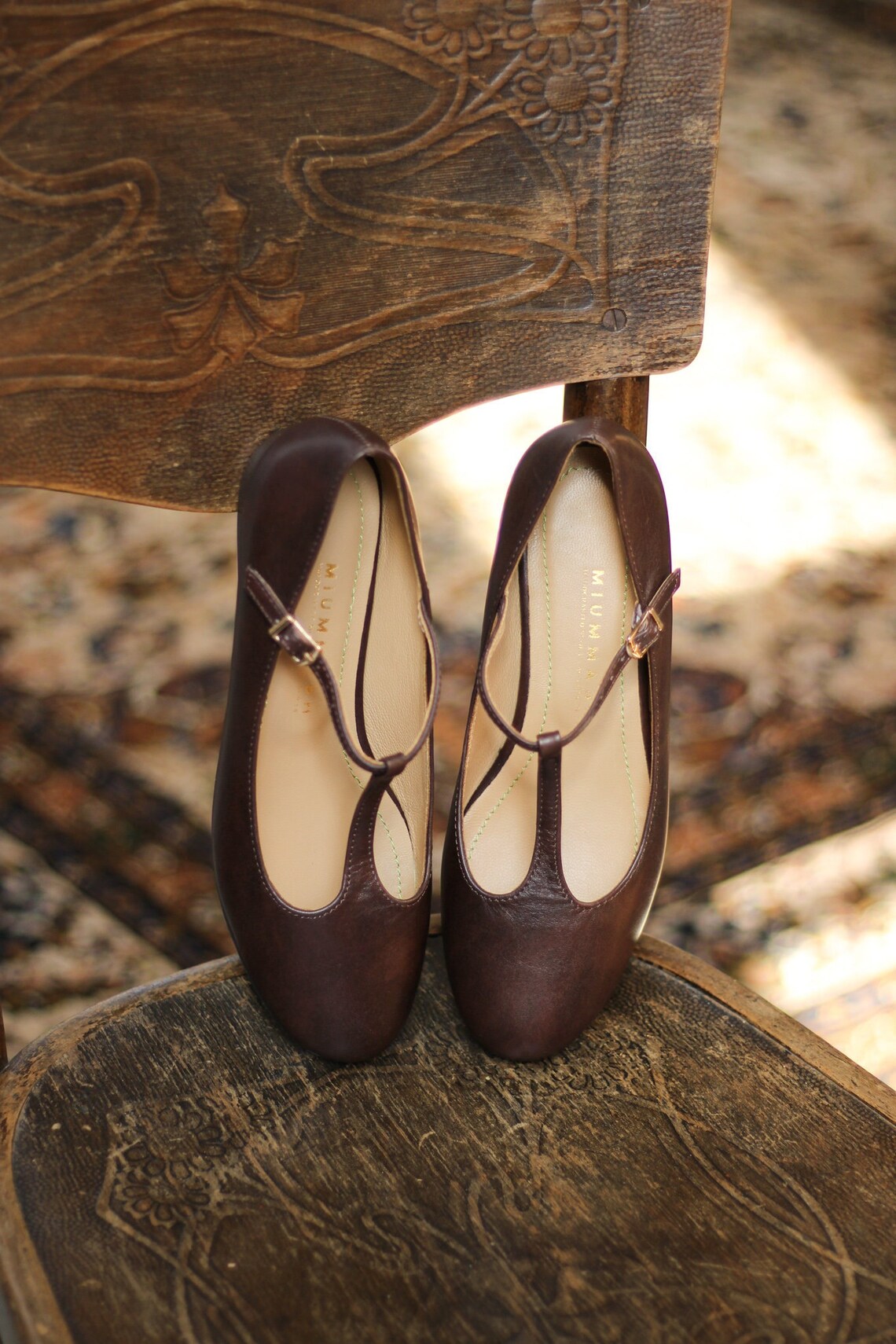 Retro Style Full Grain Chocolate Brown Leather Ballet Pumps - Etsy