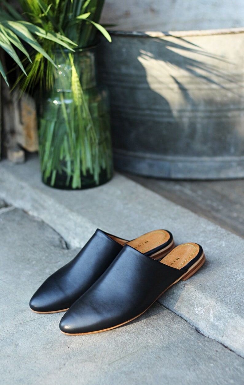 Handmade Black Leather Mules: Full Grain Boho Style Shoes - Etsy