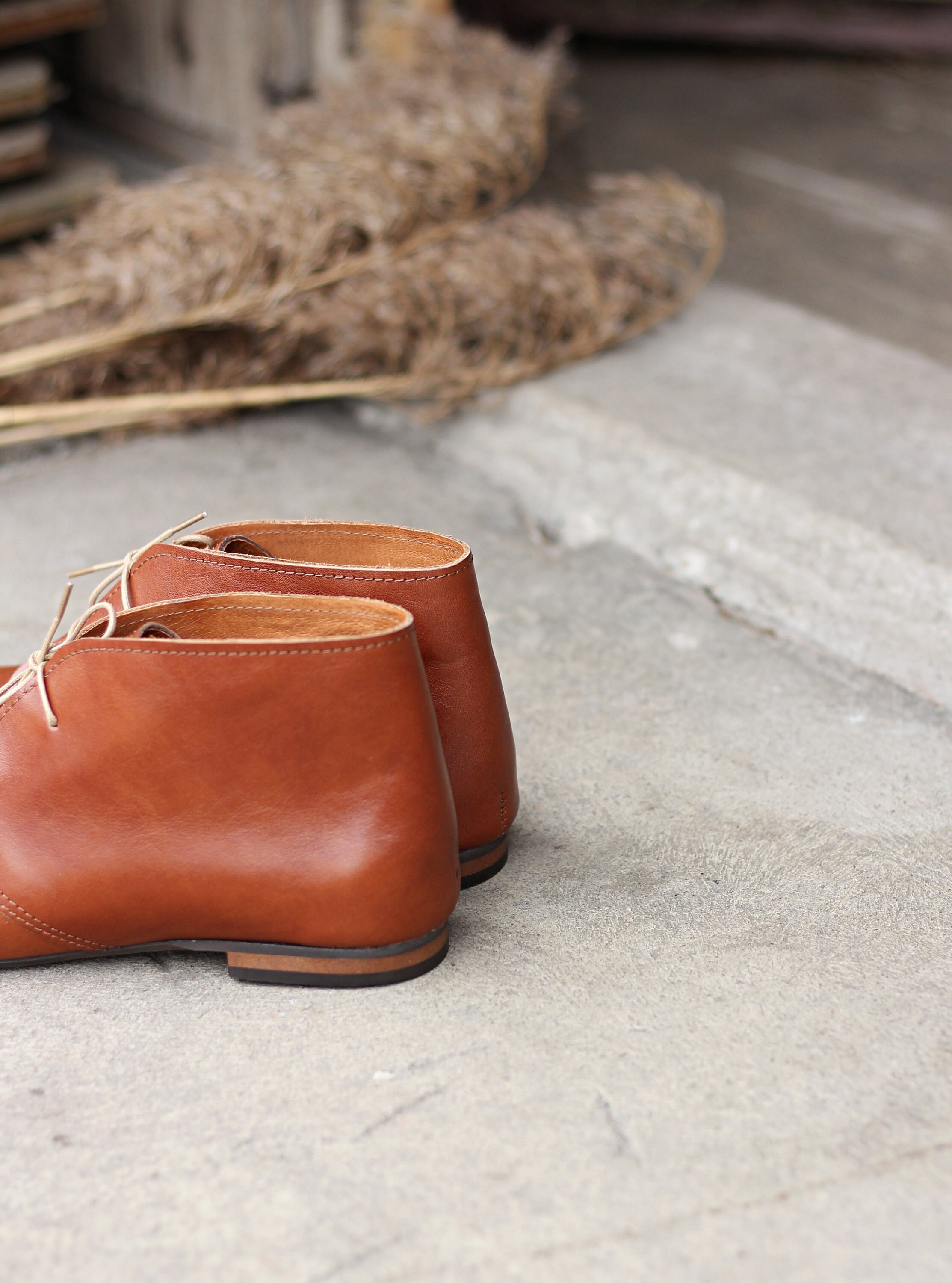 Retro Style Cognac Brown Genuine Leather Classic Booties | Etsy