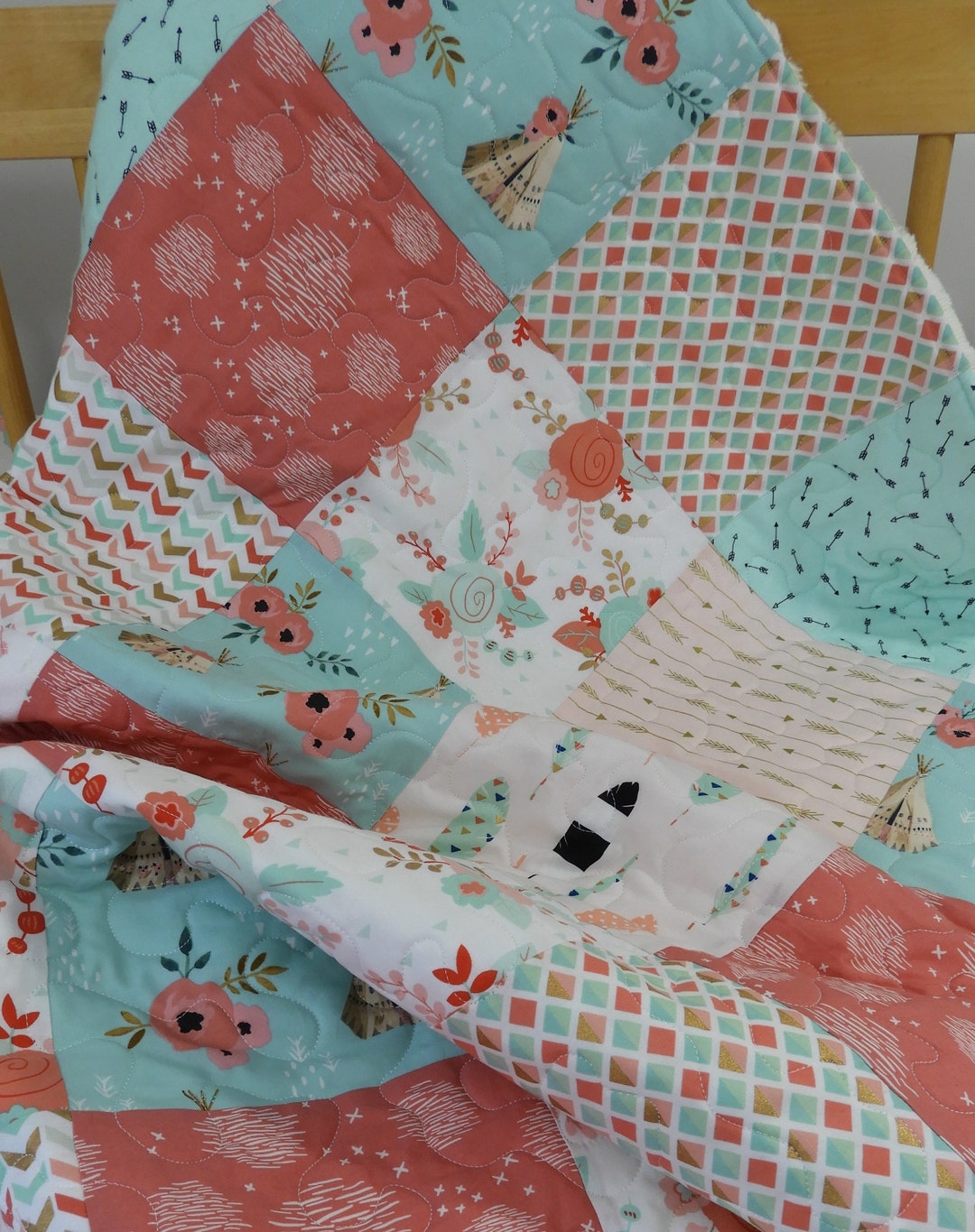 Boho Baby Quilt/floral Baby Quilt/handmade Baby Quilt/boho Blanket ...