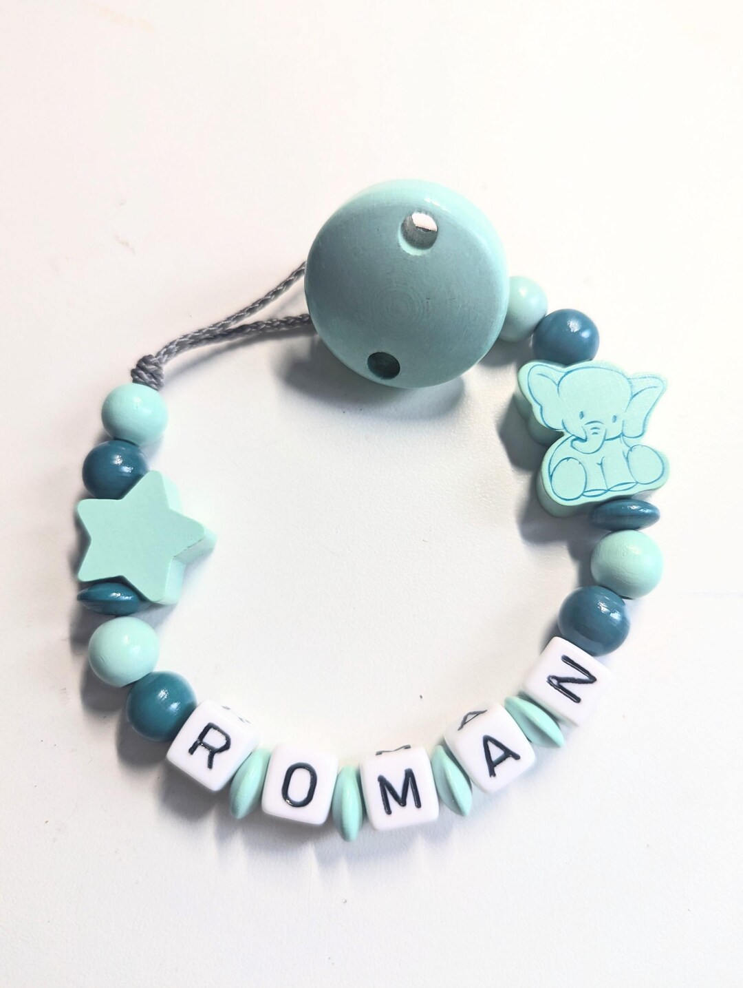 Pacifier Chain With Name Boy Personalized Star With Elephant Mint Birth ...