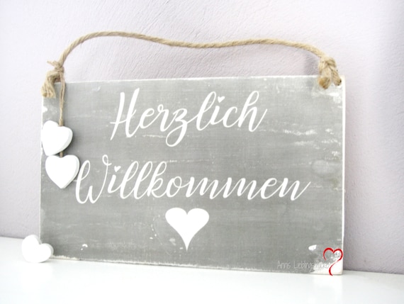 Wooden sign warm welcome with heart gray | Etsy