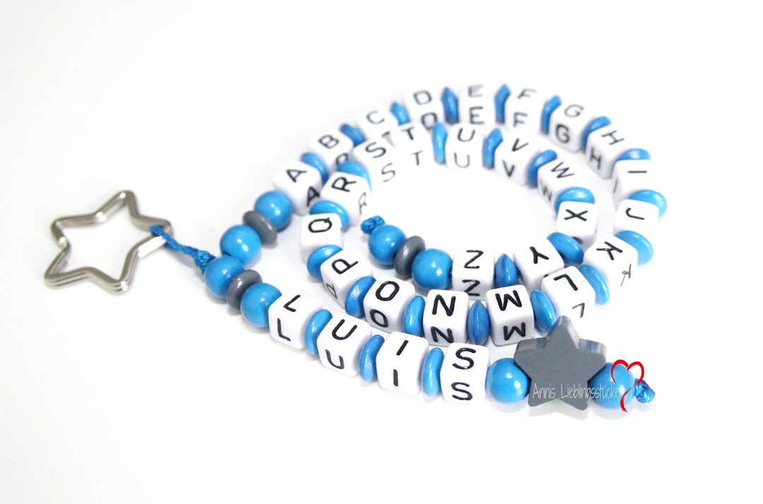 ABC Necklace With Name Blue/ Grey With Star - Etsy