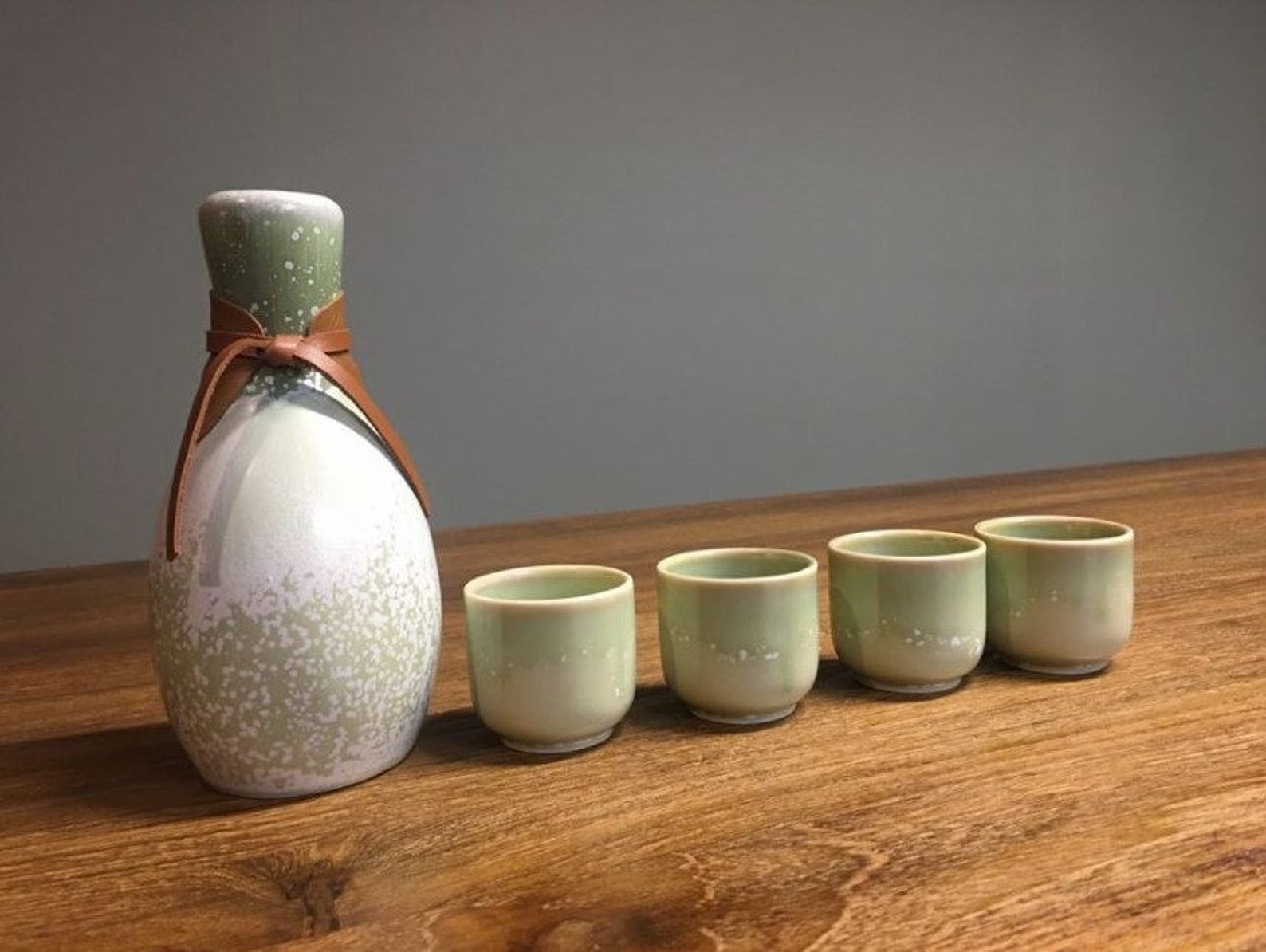 5-Piece Handmade Ceramic Sake Set Unique Olive Green | Etsy